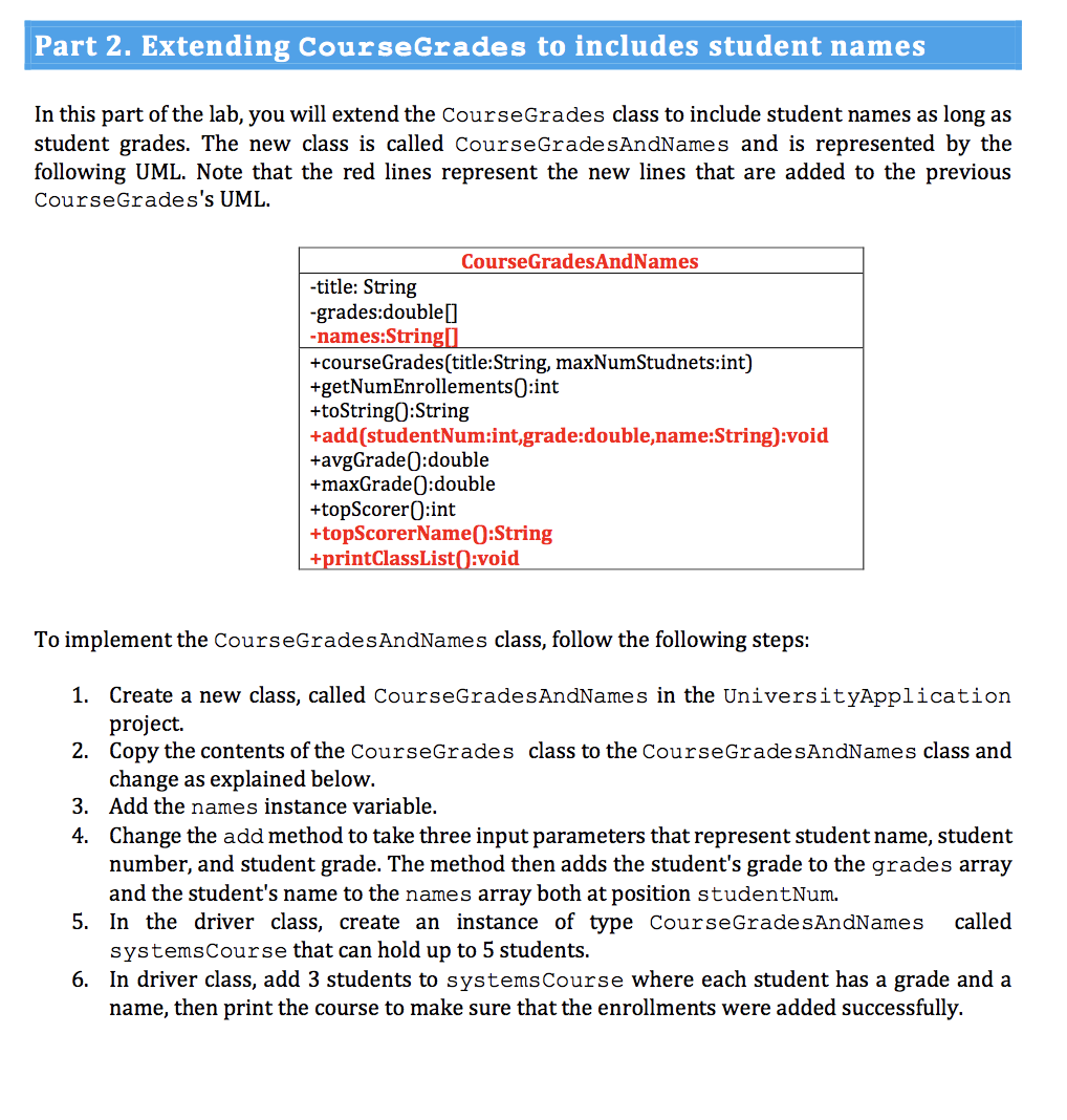 Solved Part 1. class CourseGrades The CourseGrades Java | Chegg.com