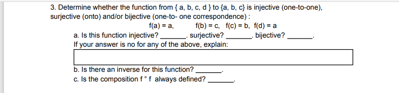 Solved Functions - Injective/Surjective/Bijective; inverses; | Chegg.com