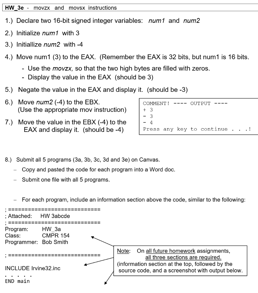 HW_3e - movzx and movsx instructions 1.) Declare two | Chegg.com
