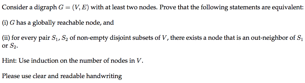 Solved Consider a digraph G=(V,E) with at least two nodes. | Chegg.com