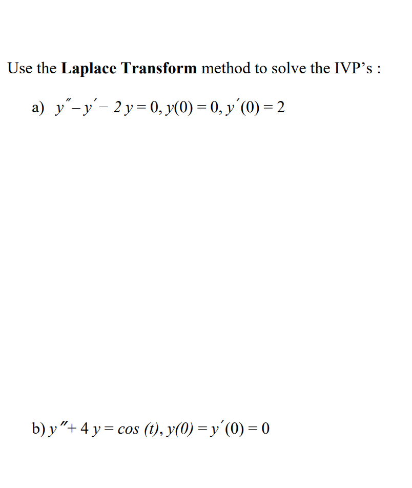 Solved Use the Laplace Transform method to solve the IVP's : | Chegg.com