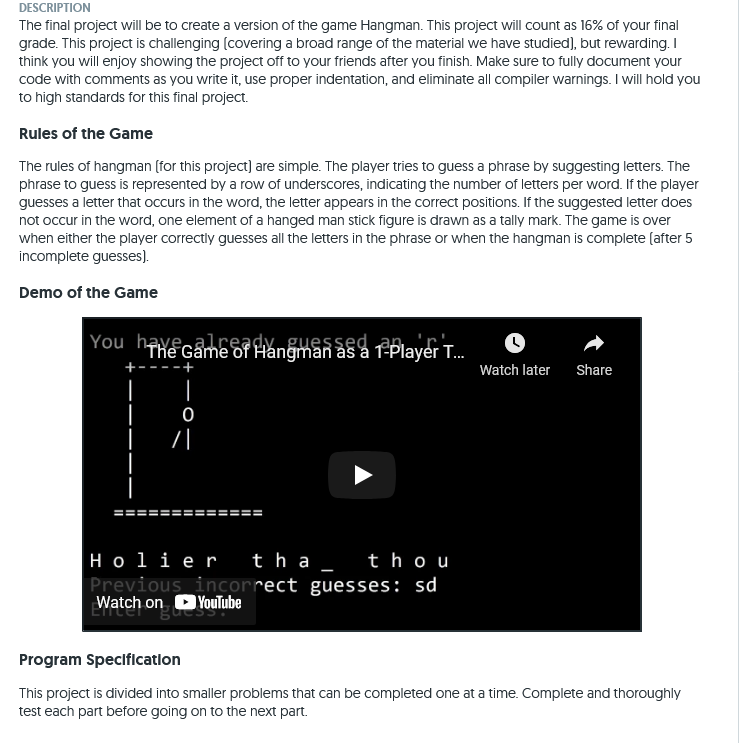 DESCRIPTION The final project will be to create a | Chegg.com
