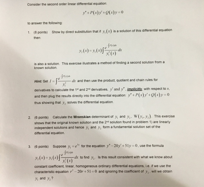 Solved Consider the second order linear differential | Chegg.com