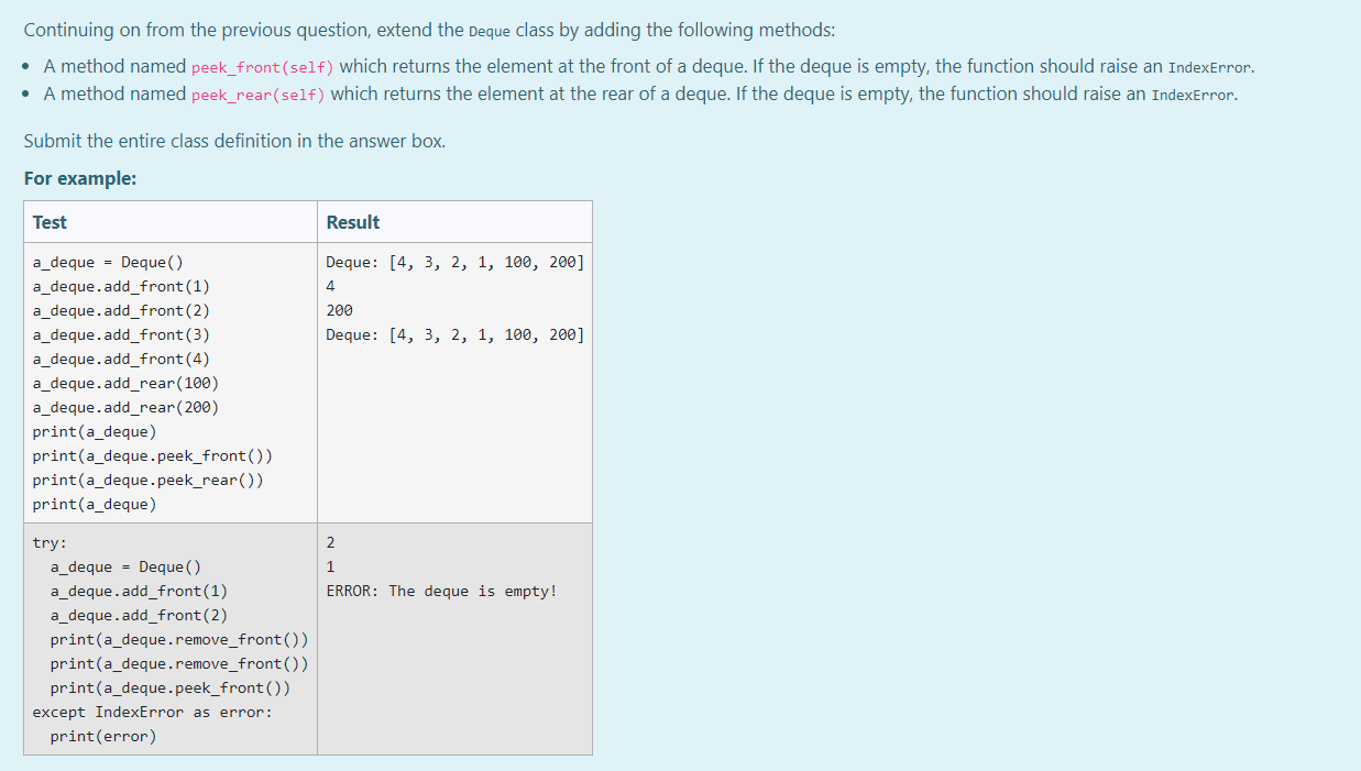 Solved Define a class name Deque which represents a double | Chegg.com