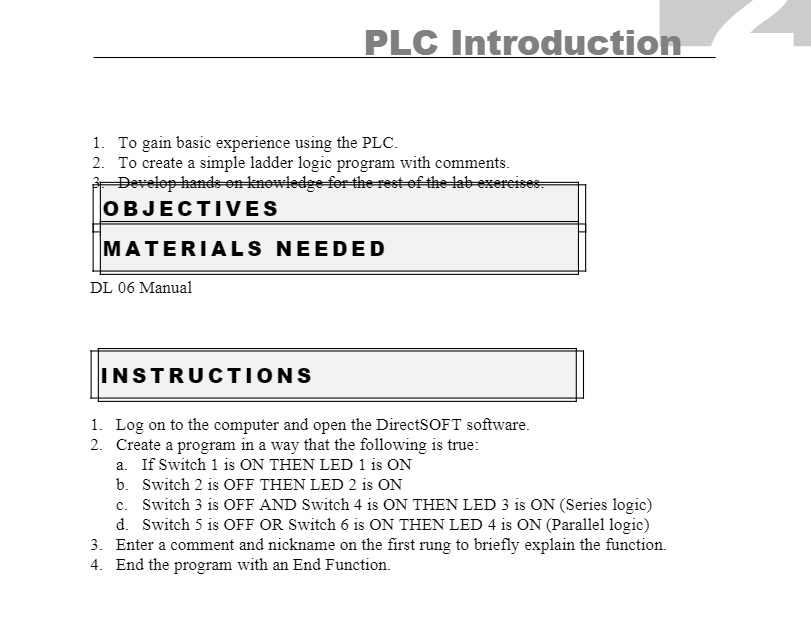 Solved 1. To gain basic experience using the PLC. 2. To | Chegg.com