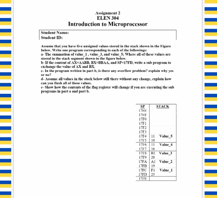 Assignment 2 ELEN 304 Introduction to Microprocessor | Chegg.com