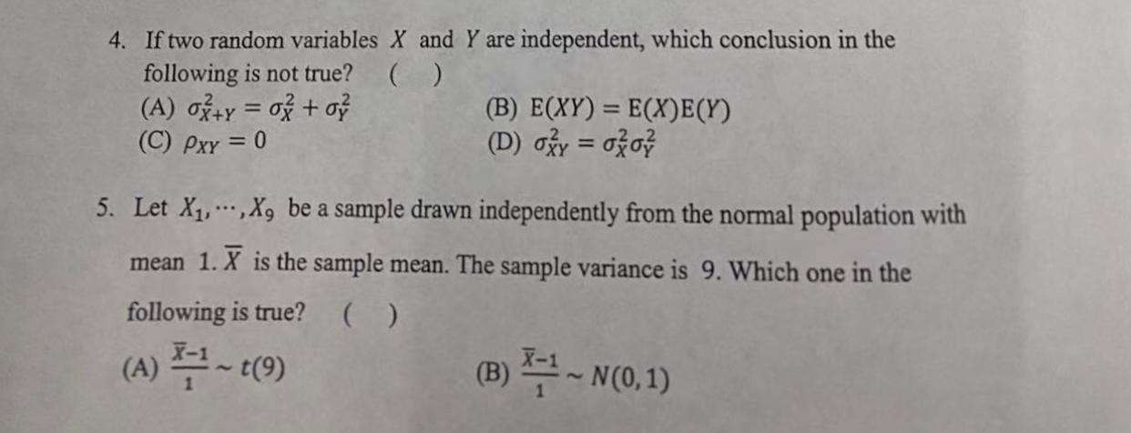 Solved 4. If two random variables X and Y are independent, | Chegg.com