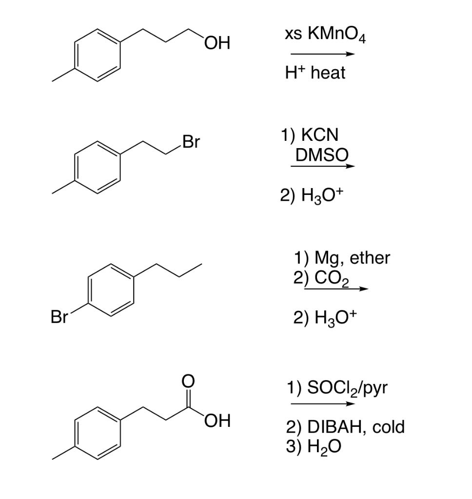 Solved xs KMnO4 OH H+ heat Br 1) KCN DMSO 2) H30+ 1) Mg, | Chegg.com