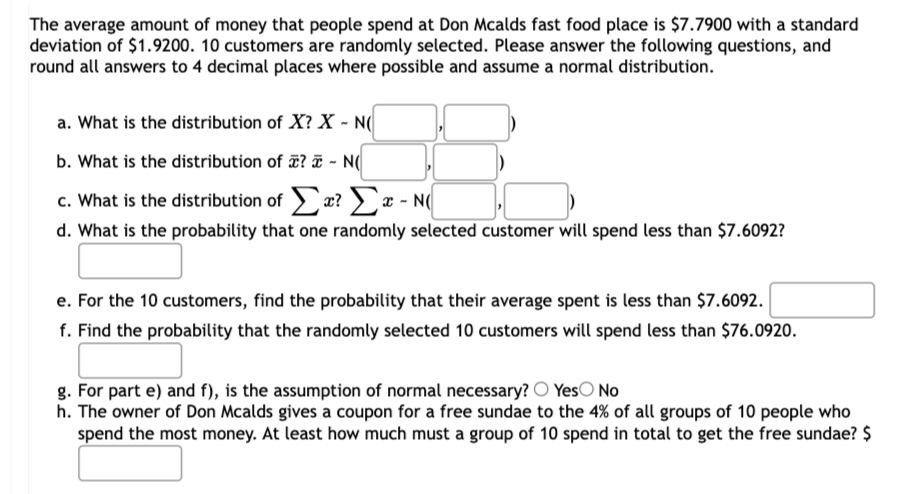 Solved The average amount of money that people spend at Don | Chegg.com