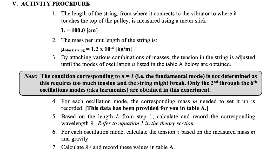 Solved V. ACTIVITY PROCEDURE 1. The length of the string, | Chegg.com