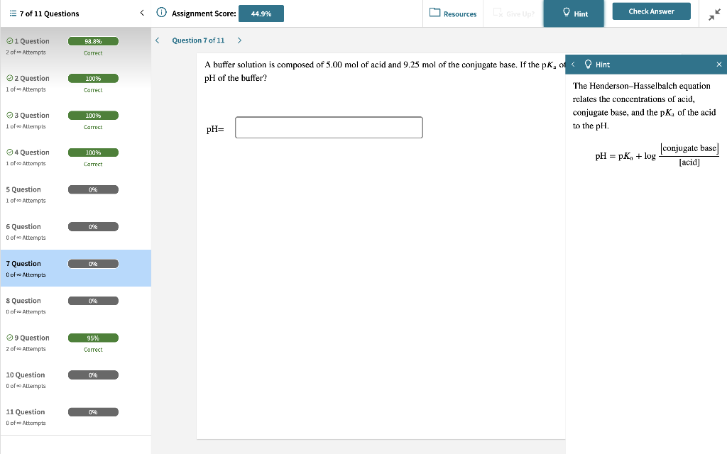 Solved 7 of 11 Questions Assignment Score: 44.9% Resources | Chegg.com