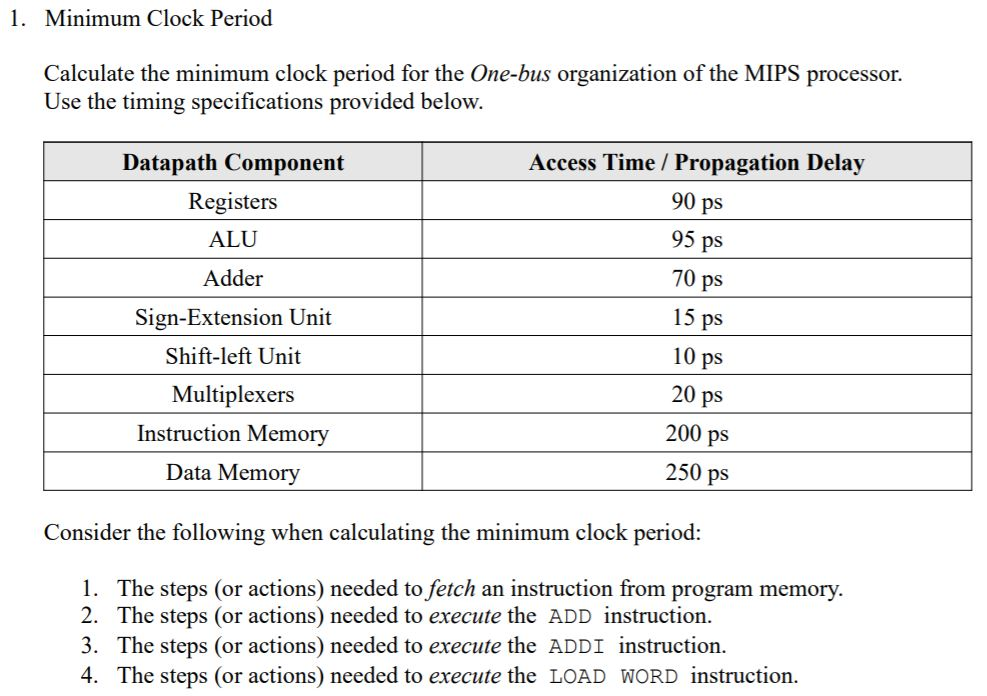 Solved 1. Minimum Clock Period Calculate the minimum clock | Chegg.com