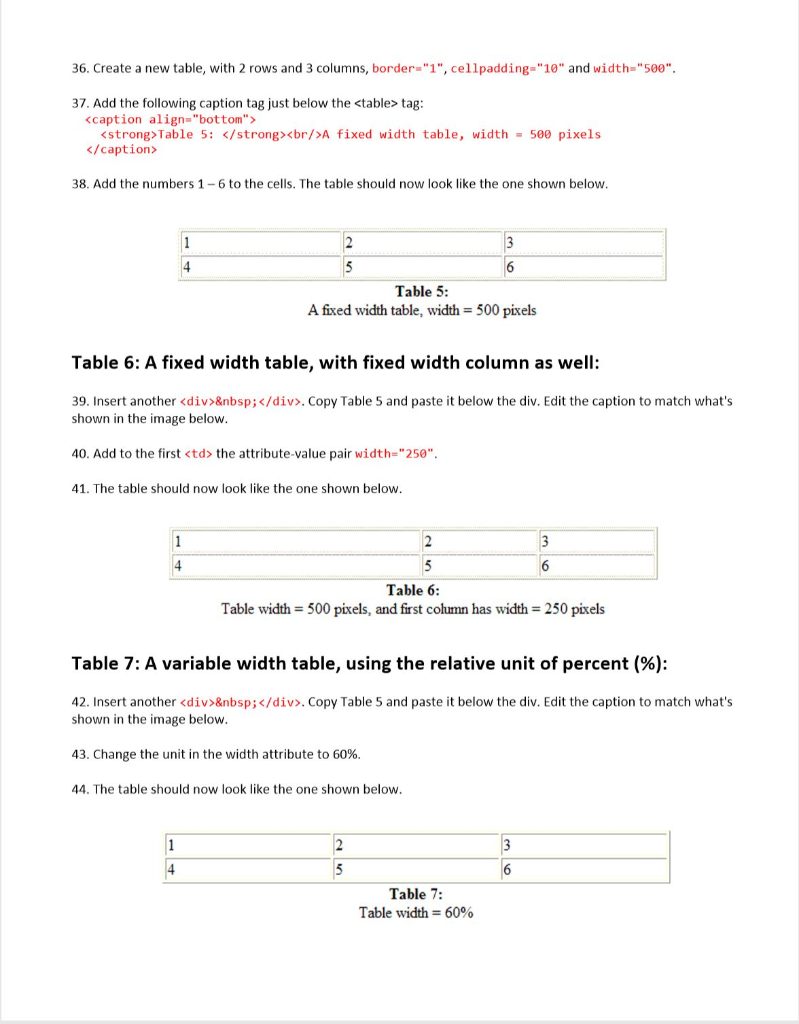 Solved: HTML Exercise: Tables 1 Lab Assignment Overview: I... | Chegg.com