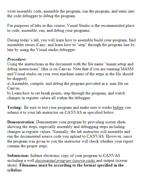 Solved Lab 1: Introduction to Microsoft Assembler (MASM), | Chegg.com