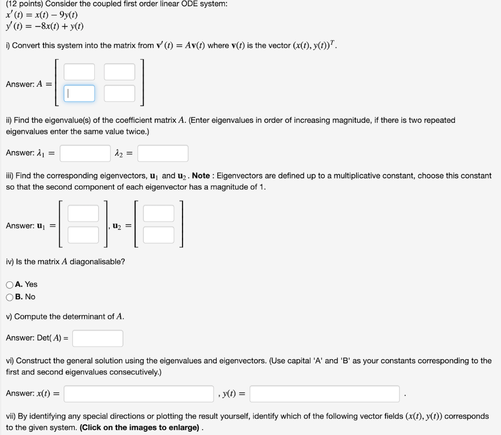 Solved (12 points) Consider the coupled first order linear | Chegg.com