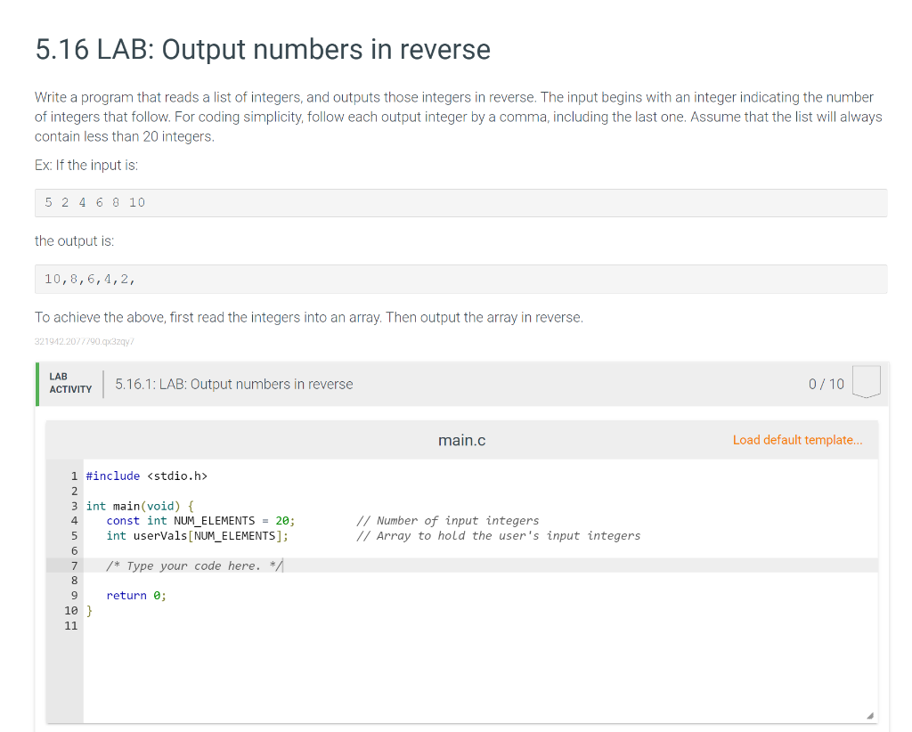Solved 5 16 LAB Output Numbers In Reverse Write A Program Chegg