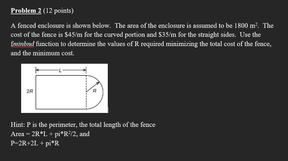 Solved Problem 2 (12 points) A fenced enclosure is shown | Chegg.com