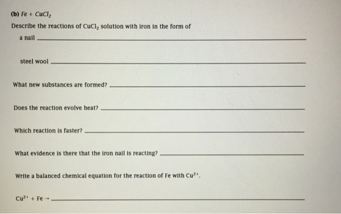 Solved (b) Fe+ Cuci Describe the reactions of Cucl2 solution | Chegg.com