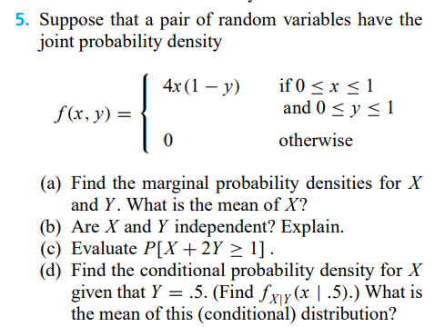 Solved 5. Suppose that a pair of random variables have the | Chegg.com