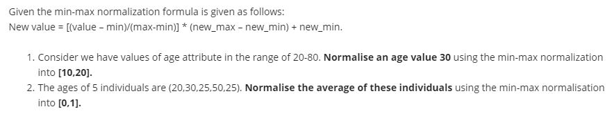 Solved Given the min-max normalization formula is given as | Chegg.com