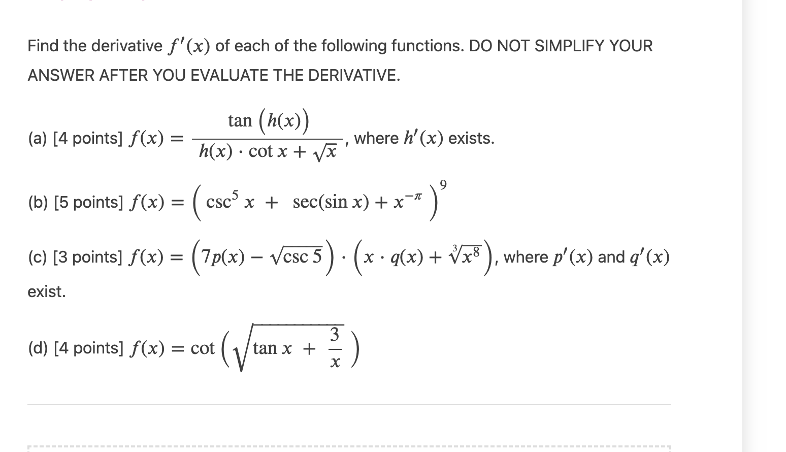 Solved Find the derivative f'(x) of each of the following | Chegg.com