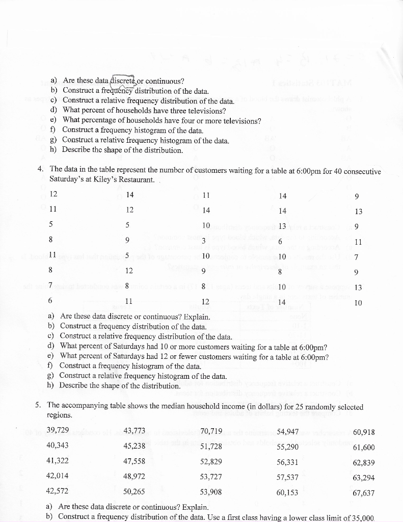 Solved a) Are these data discrete or continuous? b) | Chegg.com