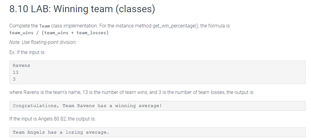 Solved Complete the Team class implementation. For the | Chegg.com