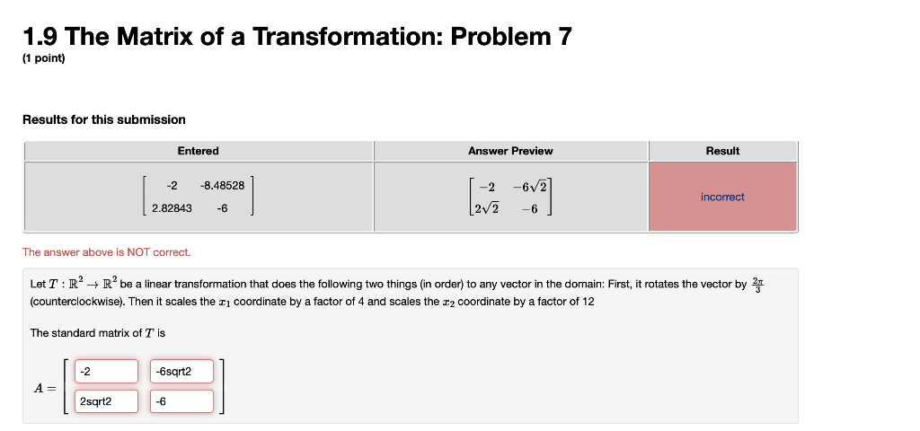Solved 1.9 The Matrix of a Transformation: Problem 7 (1 | Chegg.com