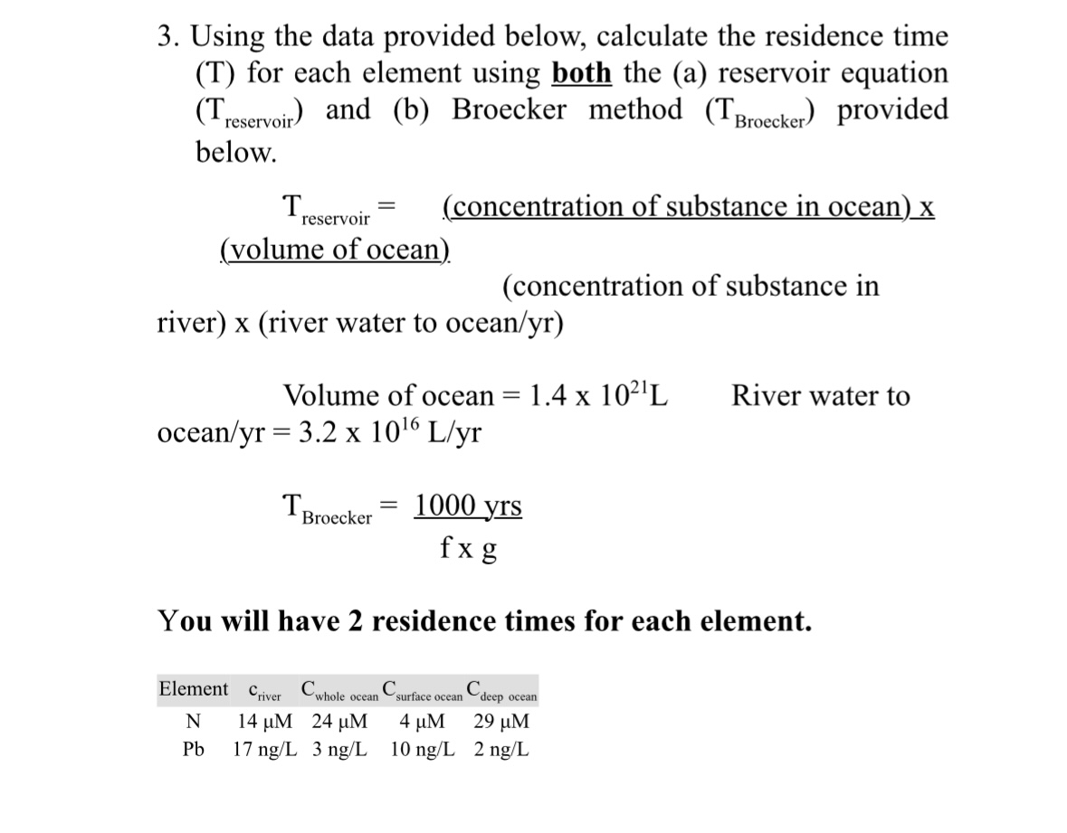 Solved 3. Using the data provided below, calculate the | Chegg.com