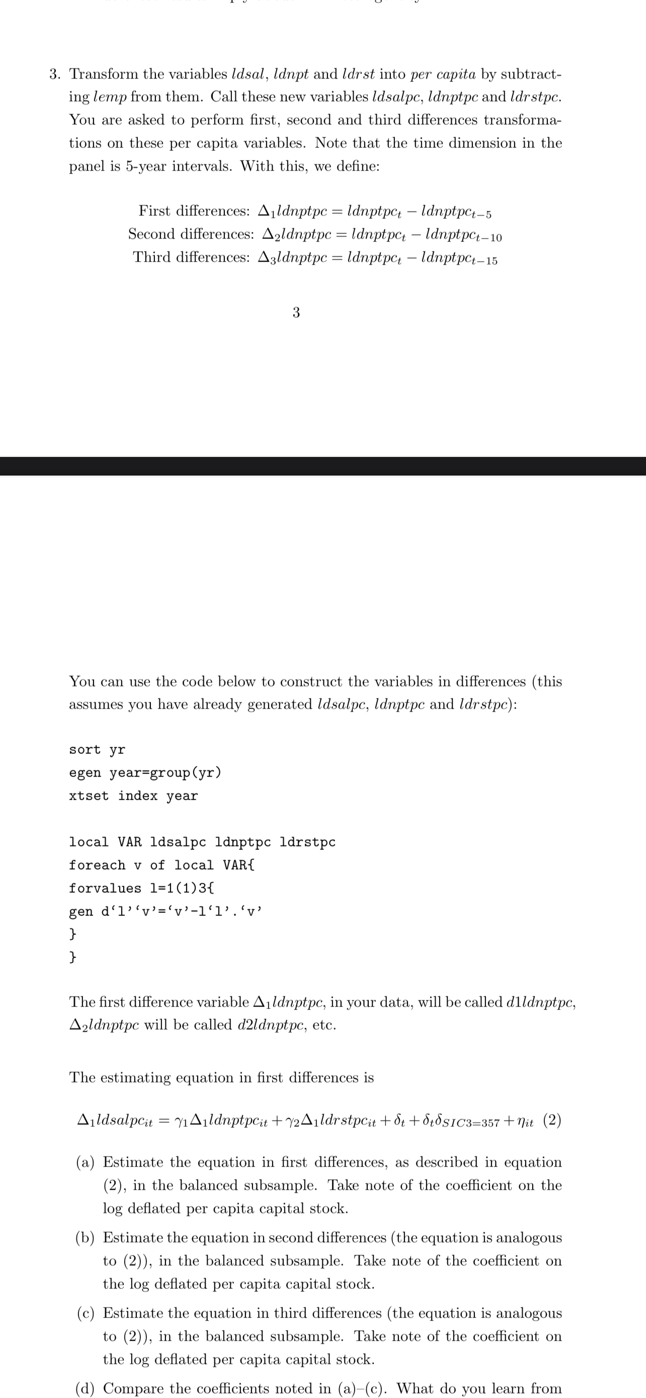 Solved Please provide the stata code to achieve the | Chegg.com