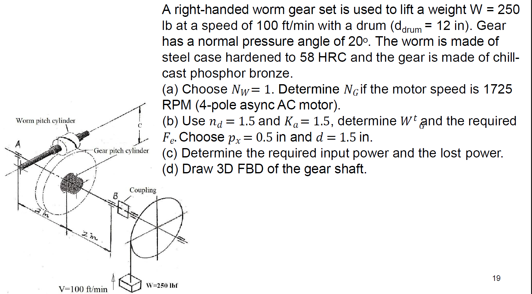 Solved A right-handed worm gear set is used to lift a weight | Chegg.com