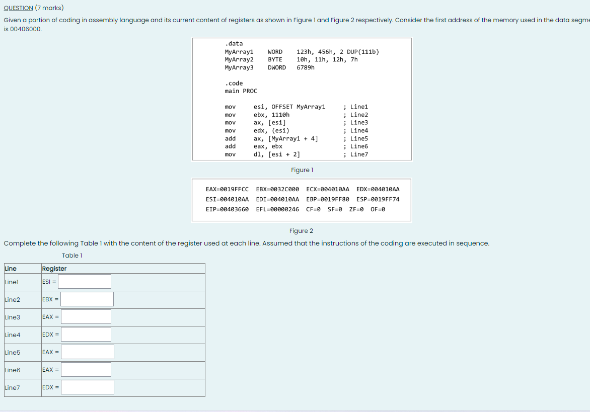 Solved QUESTION (7 marks) Given a portion of coding in | Chegg.com
