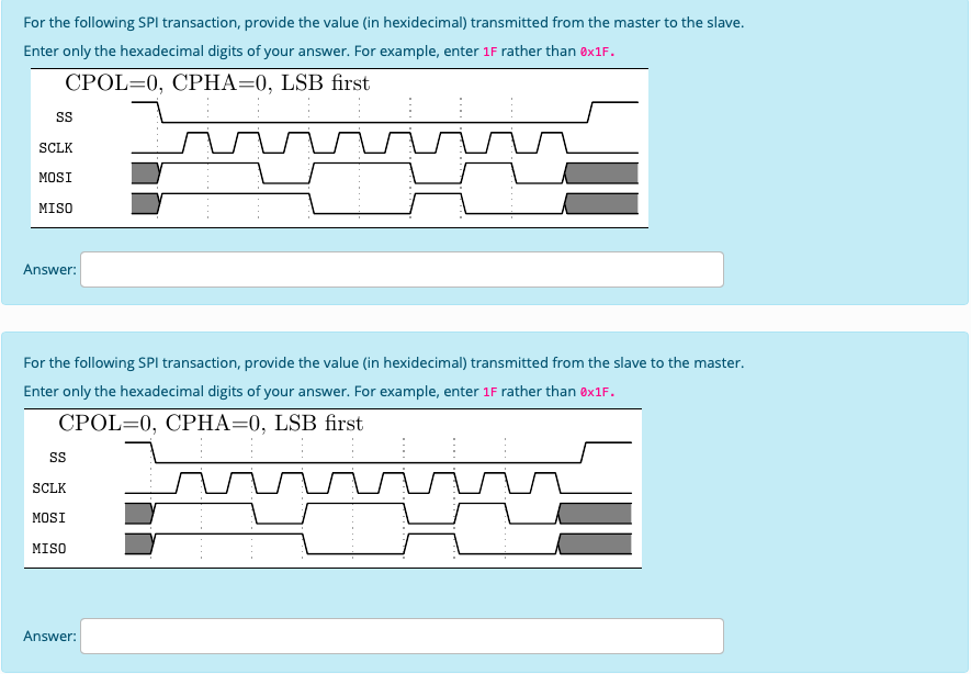 For the following SPI transaction, provide the value | Chegg.com