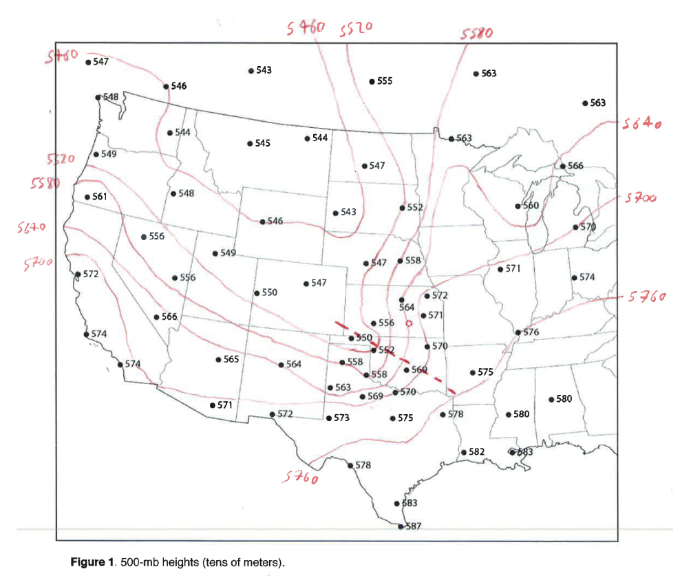 Solved Here I have isoplethed the 500-mb height in Figure 1 | Chegg.com