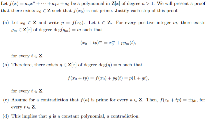 Solved Let f(x)=anxn+cdots+a1x+a0 ﻿be a polynomial in Z[x] | Chegg.com