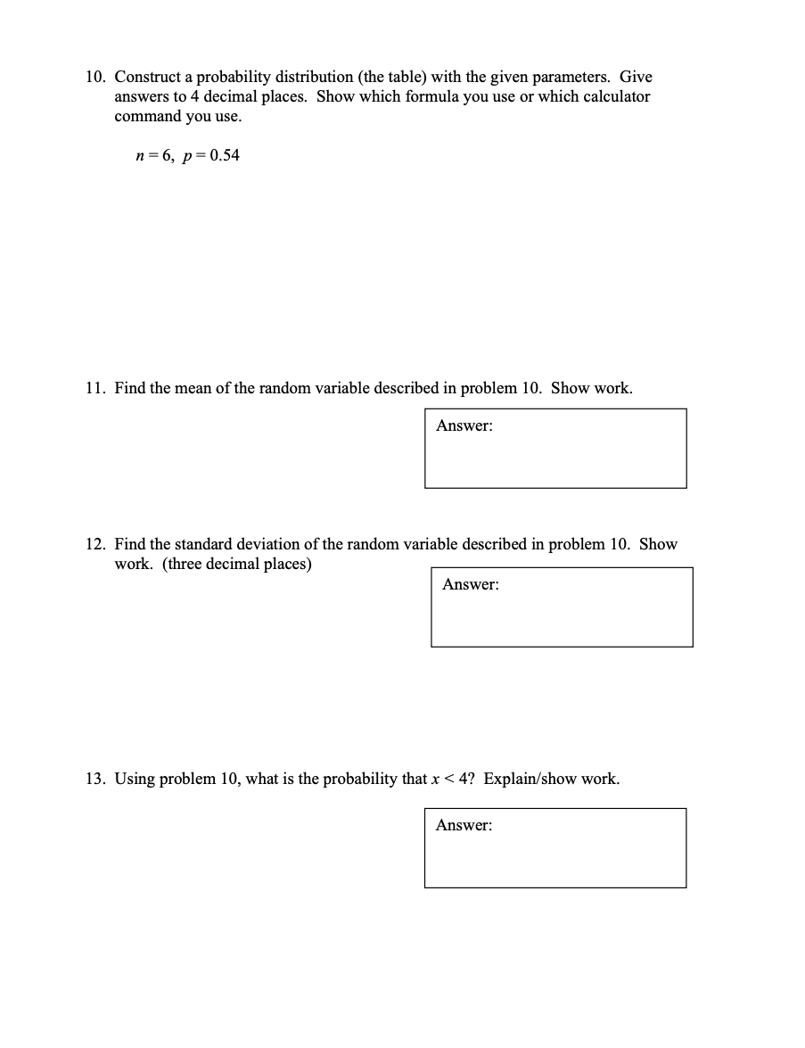 Solved 10. ﻿Construct a probability distribution (the table) | Chegg.com
