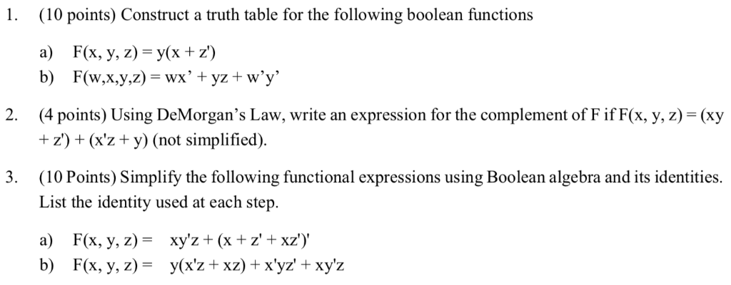 Solved 10 Points Construct A Truth Table For The Following