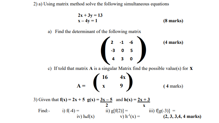 Solved 2) a) Using matrix method solve the following | Chegg.com