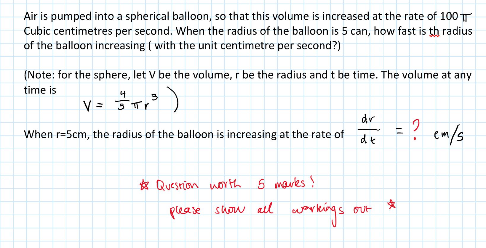 Solved Air is pumped into a spherical balloon, so that this | Chegg.com