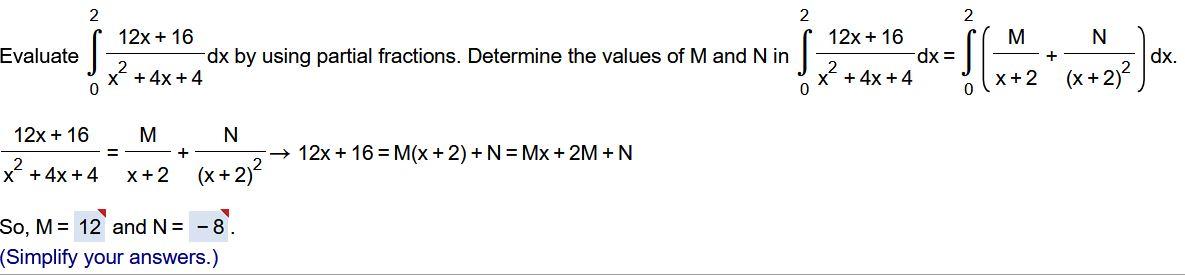 Solved Evaluate ∫02x2+4x+412x+16dx by using partial | Chegg.com