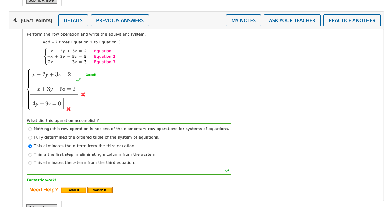 Solved Perform the row operation and write the equivalent | Chegg.com