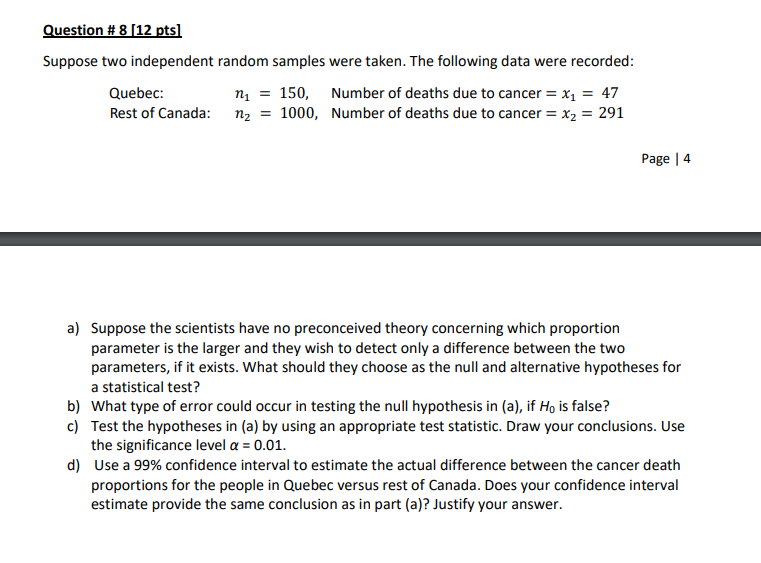 Solved Question # 8 [12 ﻿pts]Suppose two independent random | Chegg.com