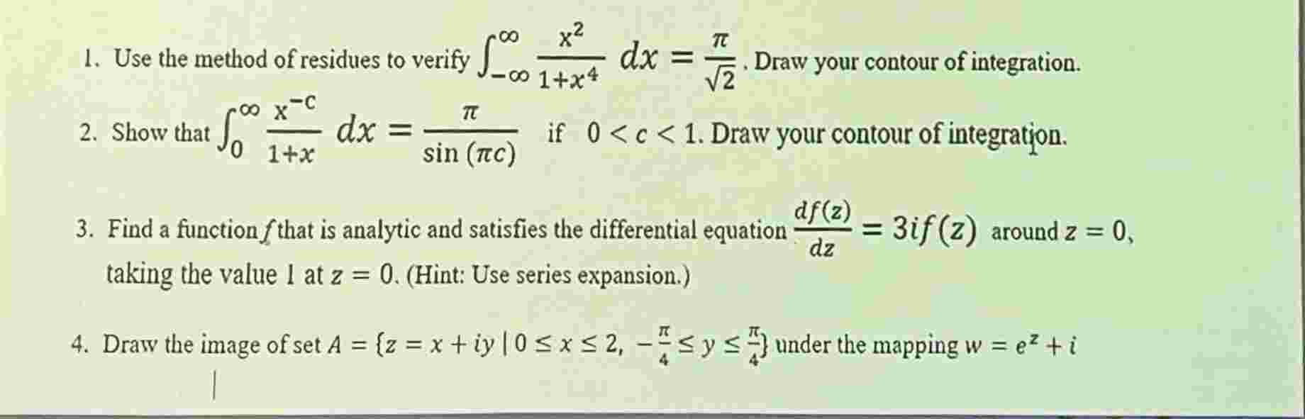 Solved Use the method of ﻿residues to ﻿verify | Chegg.com