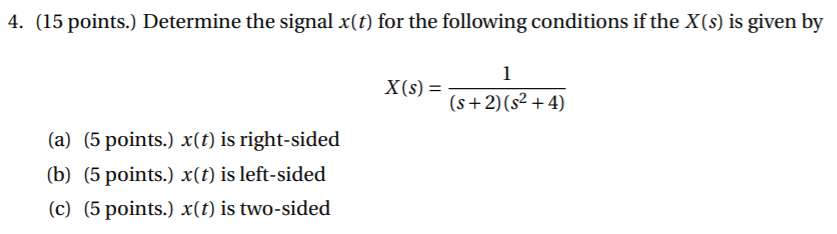 Solved 4. (15 points.) Determine the signal x(t) for the | Chegg.com