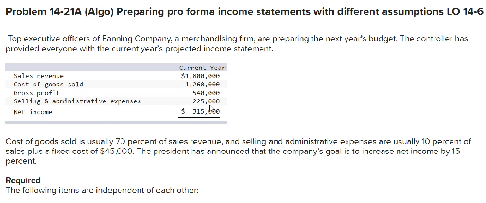 Solved Problem 14-21A (Algo) Preparing pro forma income | Chegg.com