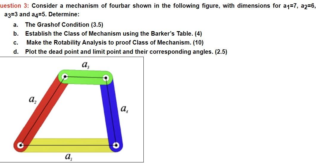 Solved lestion 3: Consider a mechanism of fourbar shown in | Chegg.com Solved lestion 3: Consider a mechanism of fourbar shown in | Chegg.com