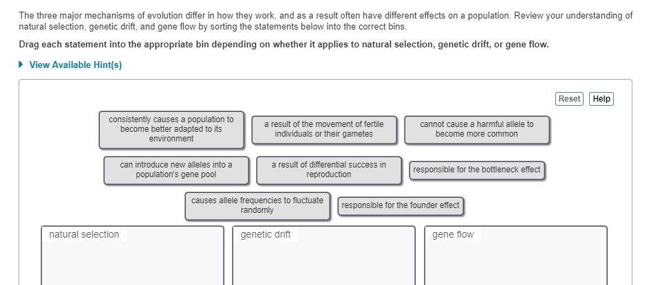 Solved The three major mechanisms of evolution differ in how | Chegg.com