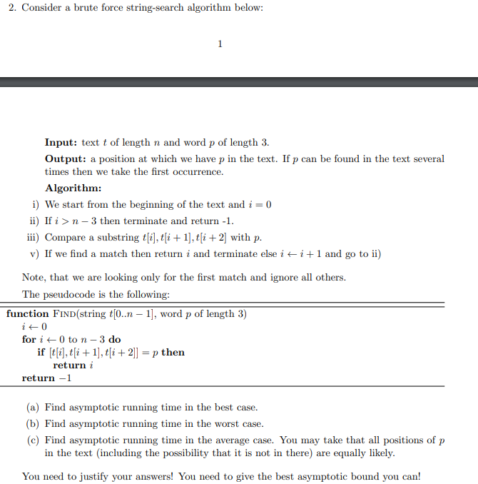 Solved 2. Consider a brute force string-search algorithm | Chegg.com