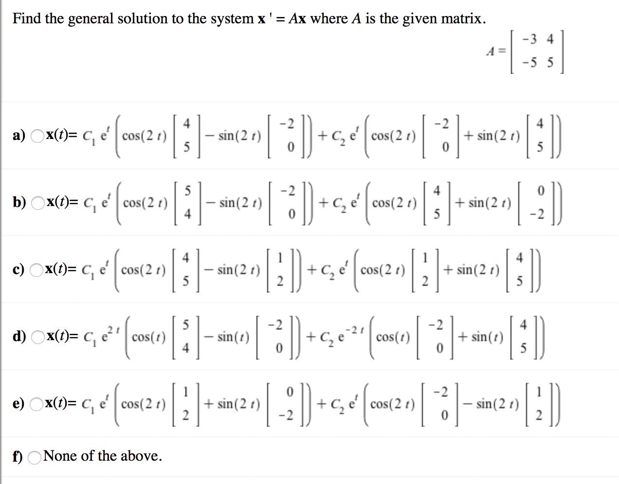 Solved Find the general solution to the system x ' = Ax | Chegg.com