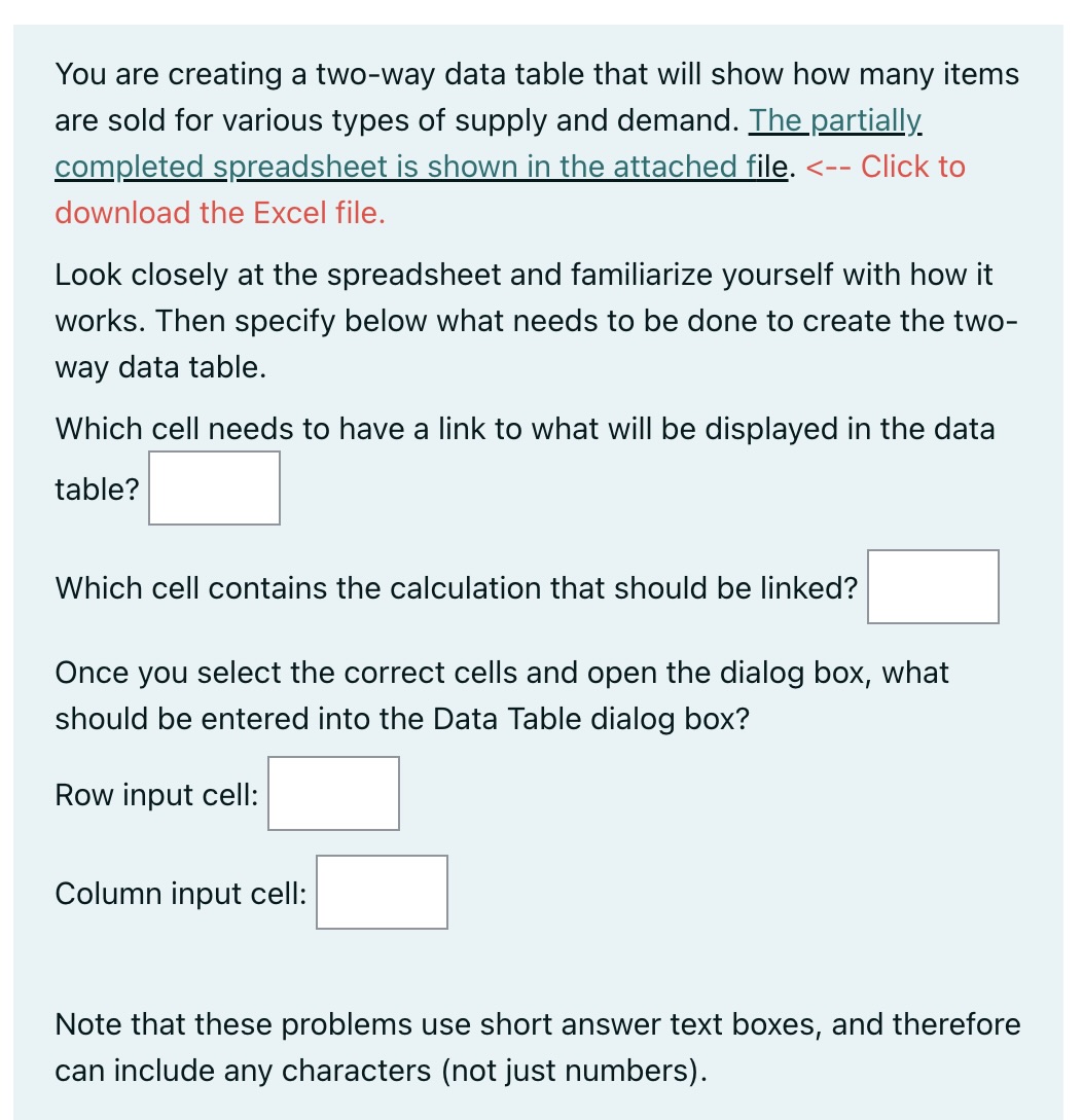 Solved You are creating a two-way data table that will show | Chegg.com